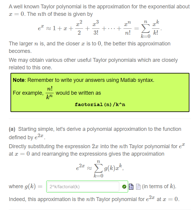 Solved A well known Taylor polynomial is the approximation | Chegg.com