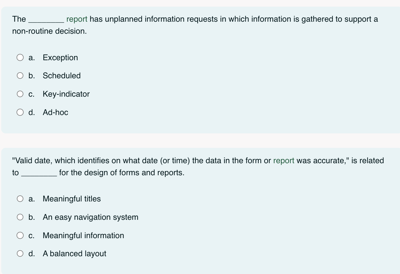 Solved The _ ﻿report has unplanned information requests in | Chegg.com