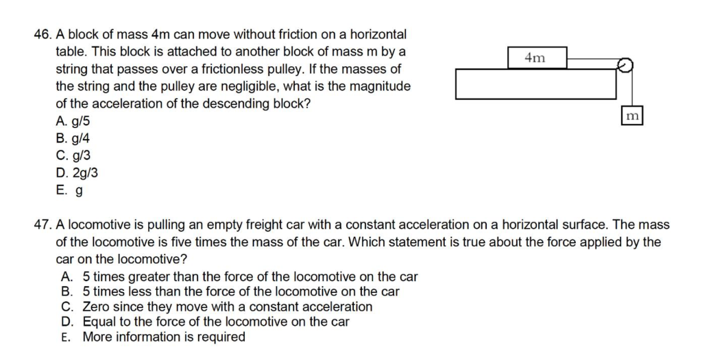 Solved 4m 46. A block of mass 4m can move without friction | Chegg.com