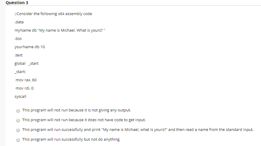Solved Question 3 Consider The Following X64 Assembly Code