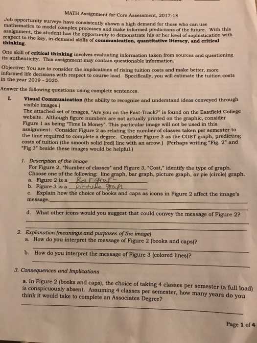 MATH Assignment for Core Assessment, 2017-18 Job | Chegg.com