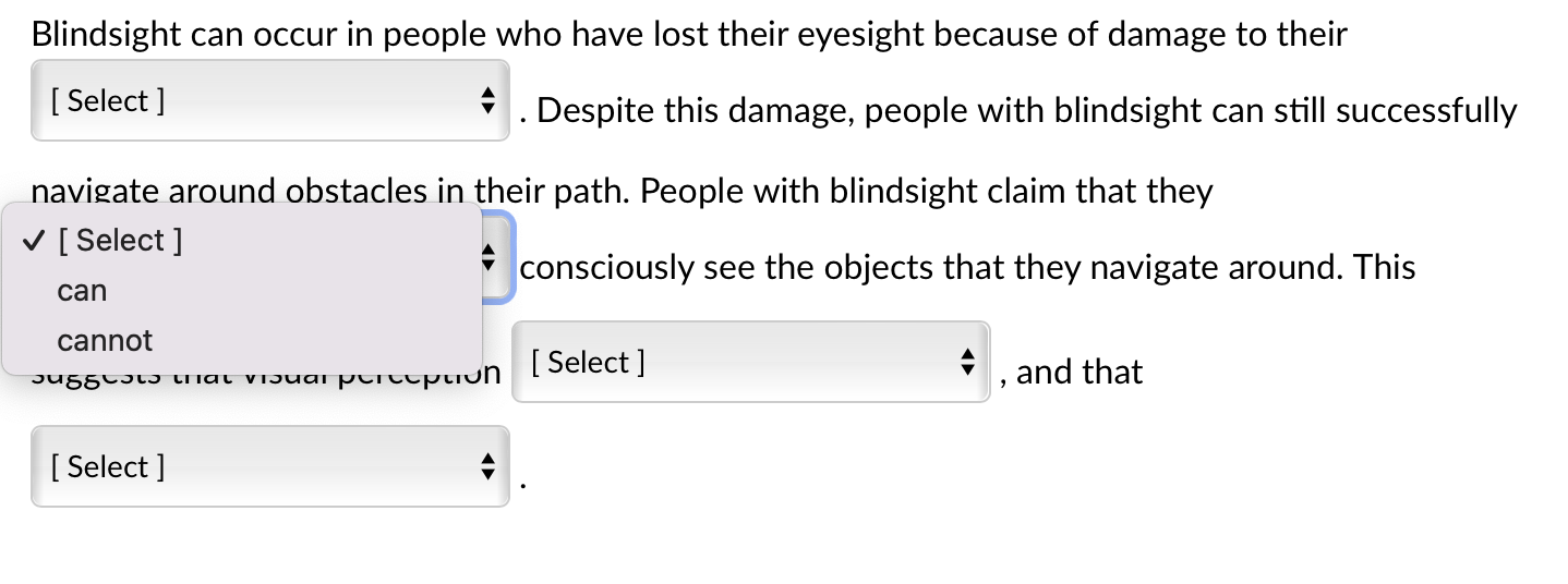 Solved Blindsight can occur in people who have lost their | Chegg.com