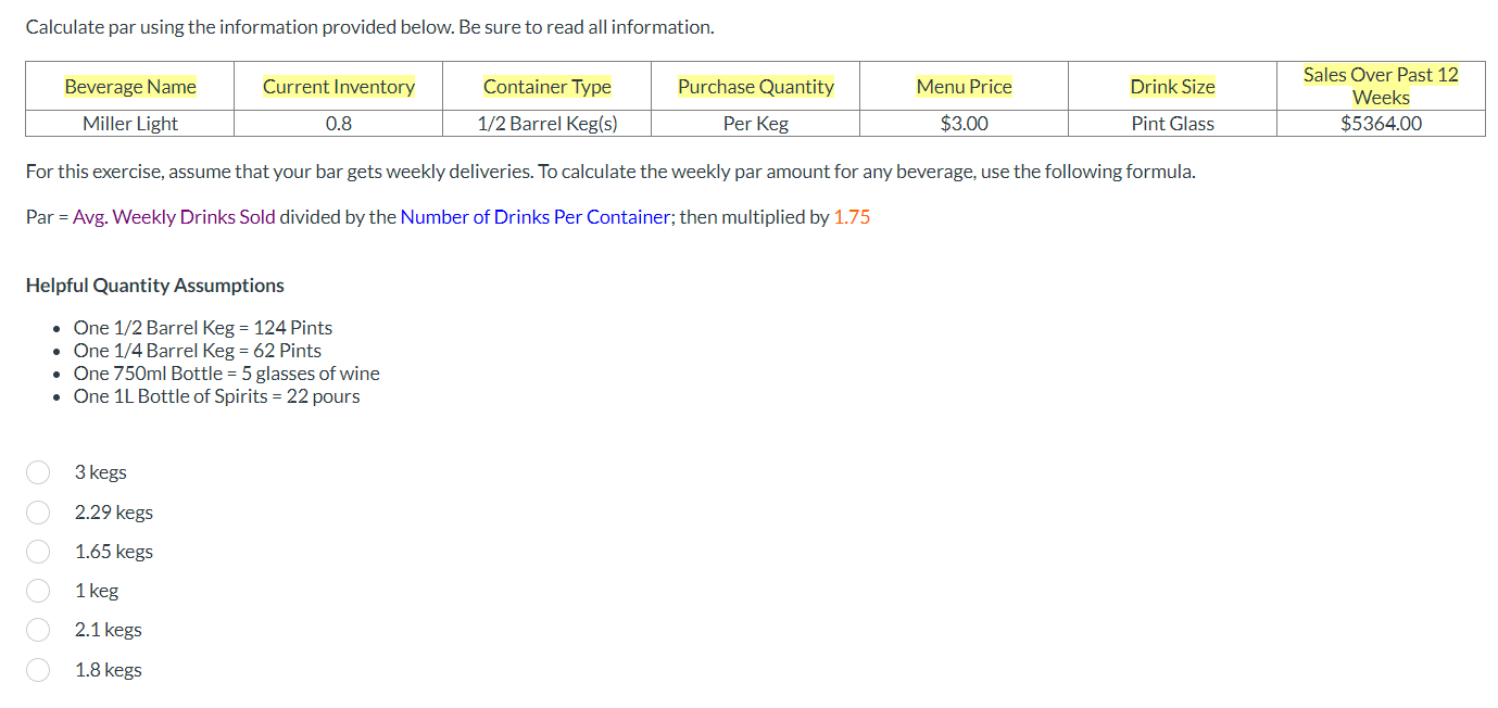 Solved Calculate par using the information provided below. | Chegg.com