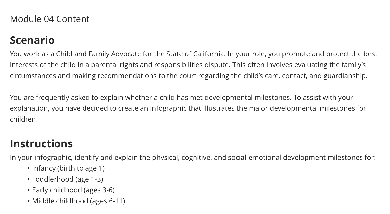 Solved Module 04 Content Scenario You work as a Child and | Chegg.com