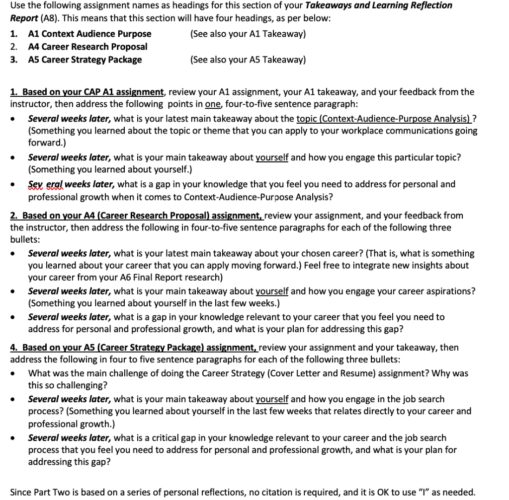 Use the following assignment names as headings for | Chegg.com