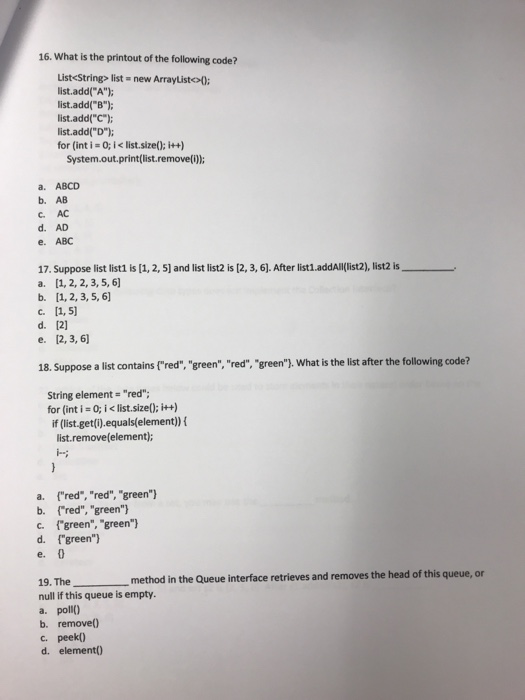 Solved 16. What is the printout of the following code? List | Chegg.com