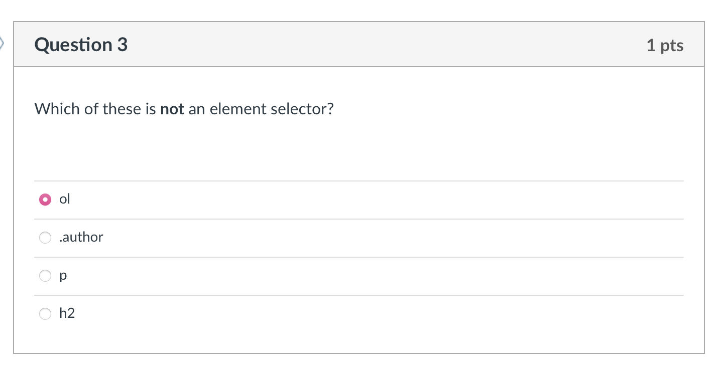 Solved Which of these is not an element selector? ol .author | Chegg.com