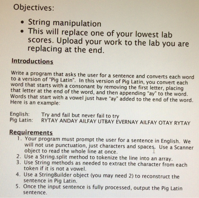 Solved Objectives: . String manipulation . This will replace | Chegg.com