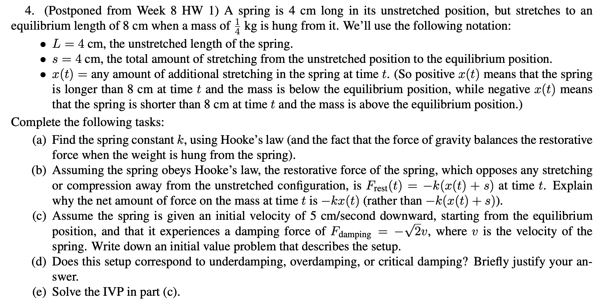 Solved 4. (Postponed from Week 8HW 1) A spring is 4 cm long | Chegg.com