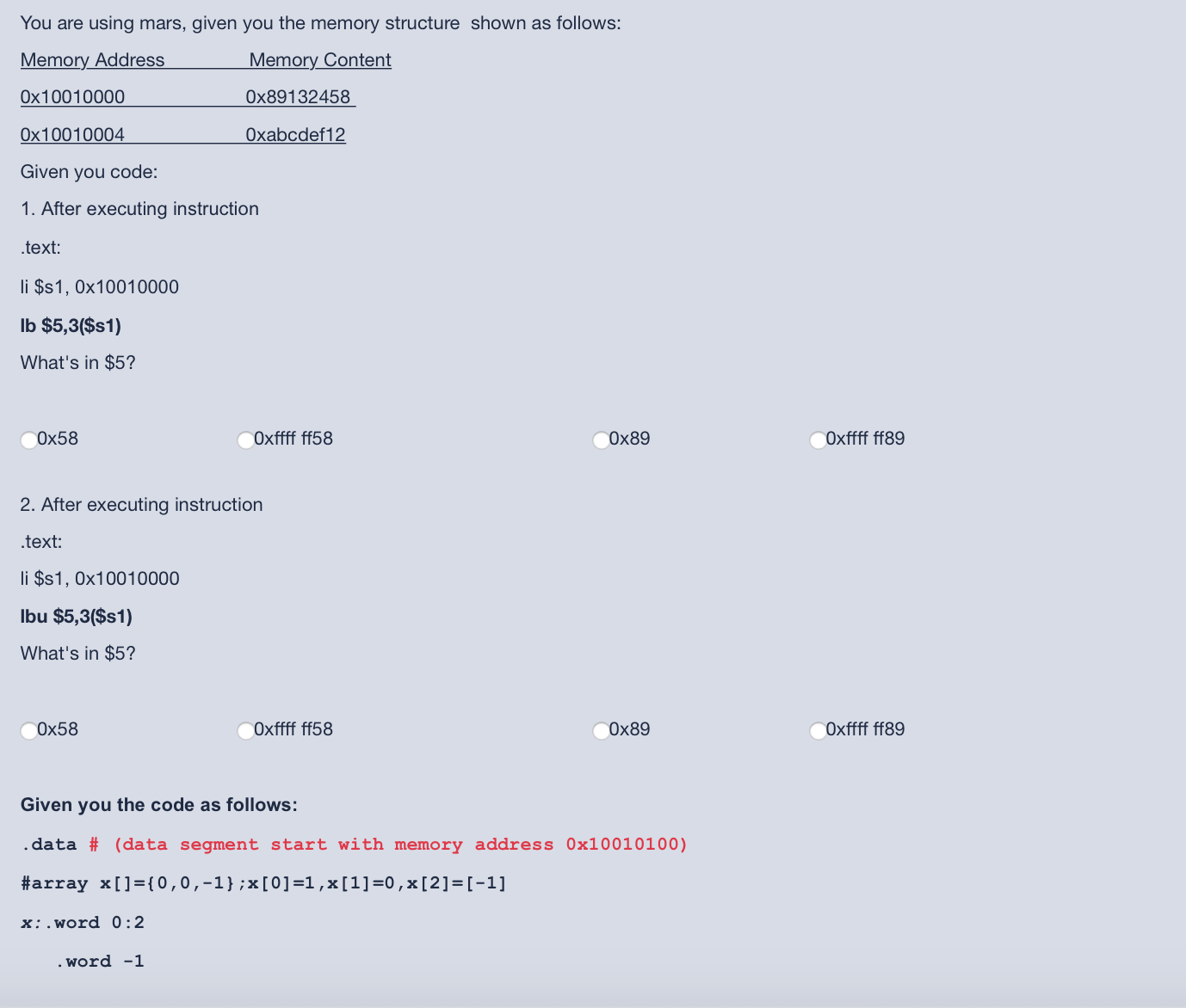 You are using mars, given you the memory structure | Chegg.com