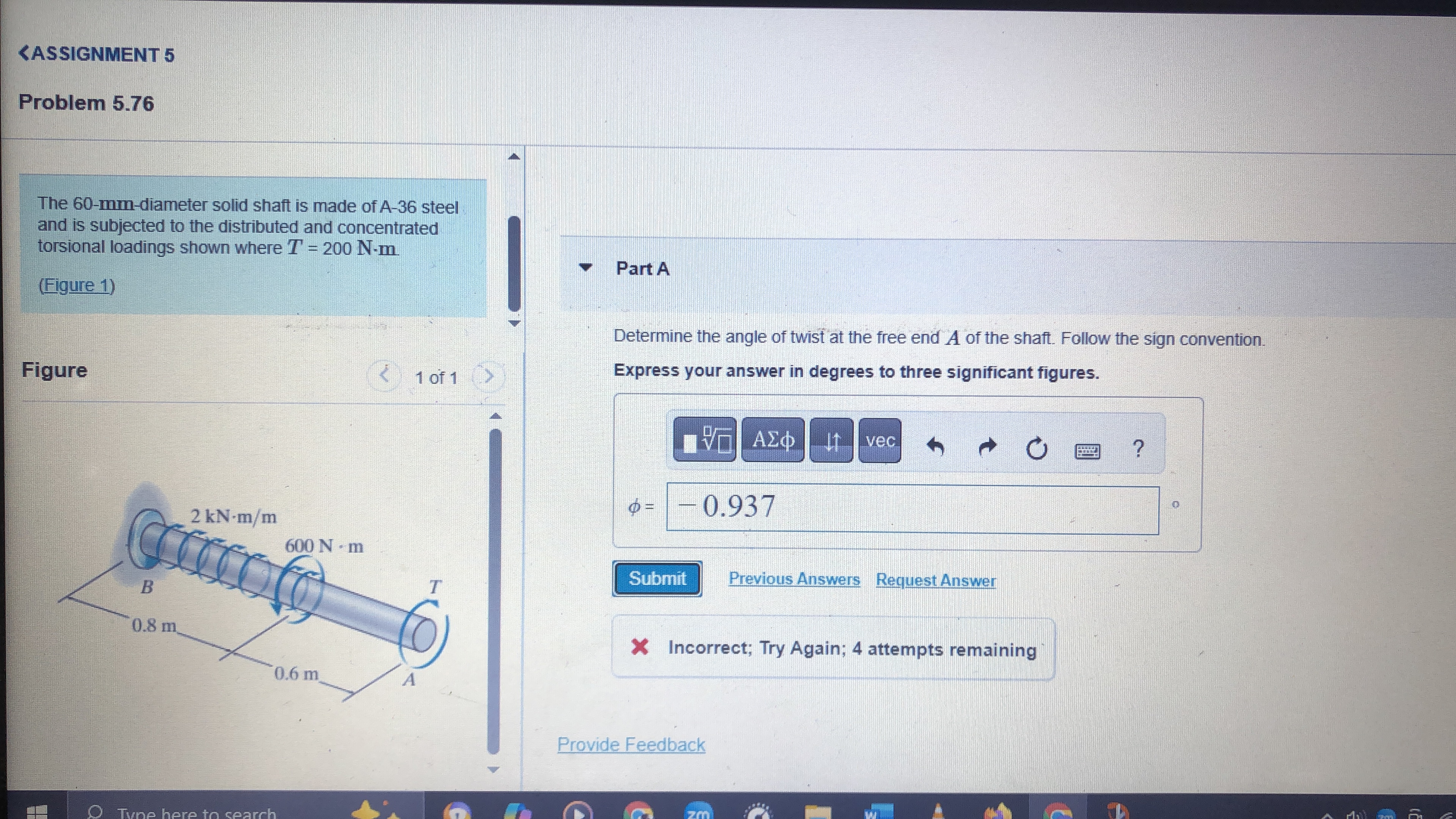 Solved Problem 5.76 ﻿The 60 -mm-diameter solid shaft is made | Chegg.com