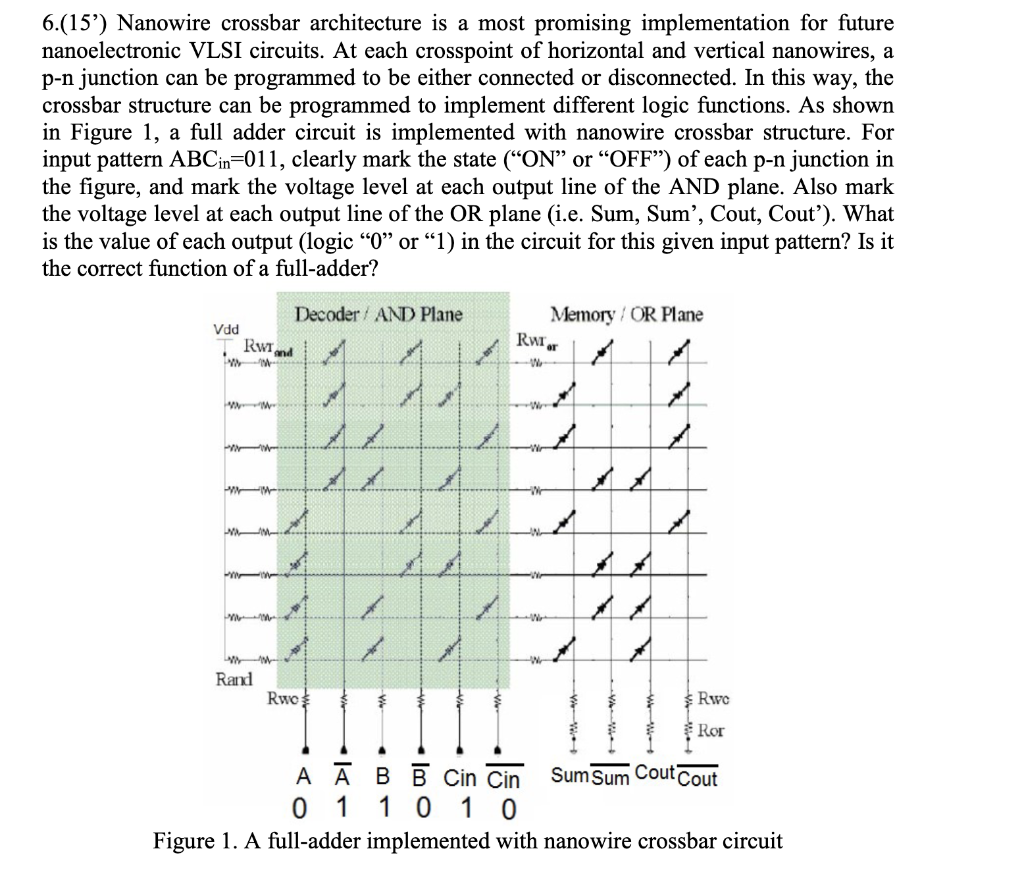 Solved 6.(15') Nanowire crossbar architecture is a most | Chegg.com