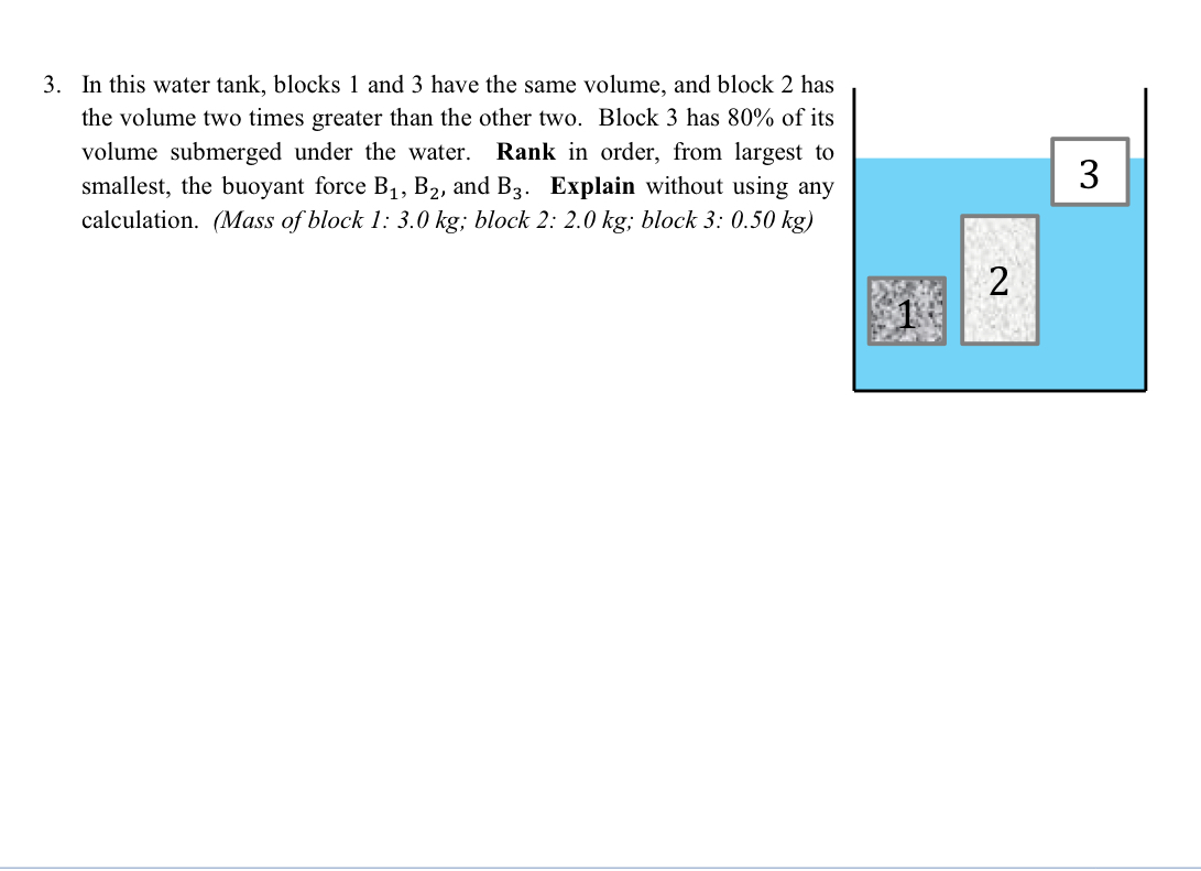 Solved 3. In this water tank, blocks 1 and 3 have the same | Chegg.com