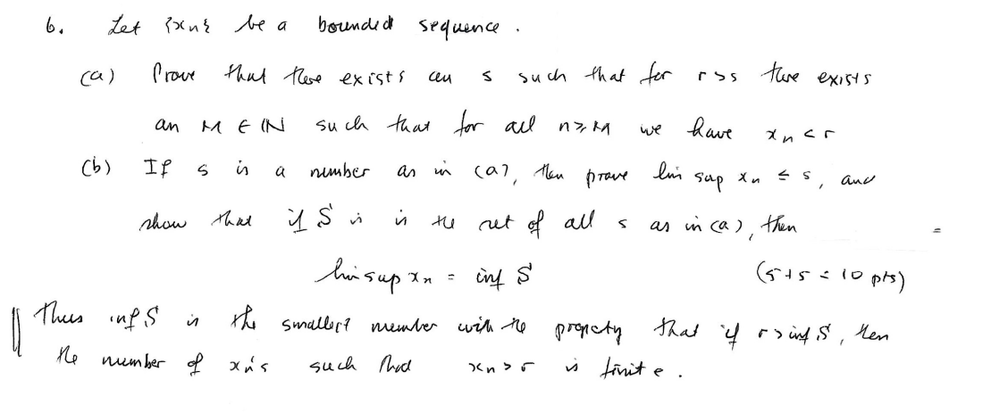 Solved 6. Let {xnξ be a bounded sequence. (a) Prove that the | Chegg.com