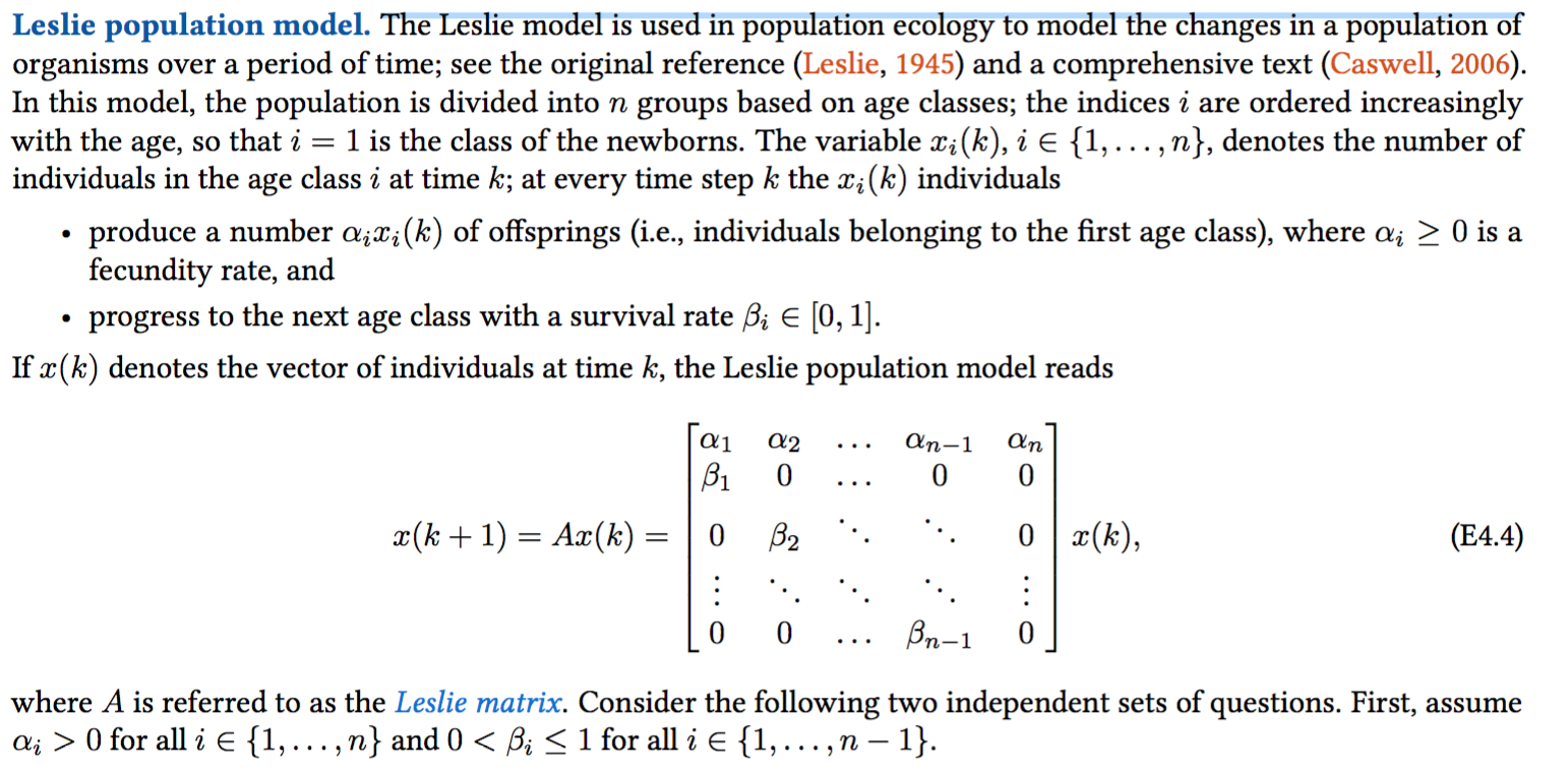 Leslie population model. The Leslie model is used in | Chegg.com