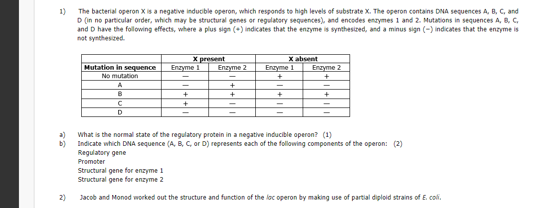 Solved 2) Jacob and Monod worked out the structure and | Chegg.com