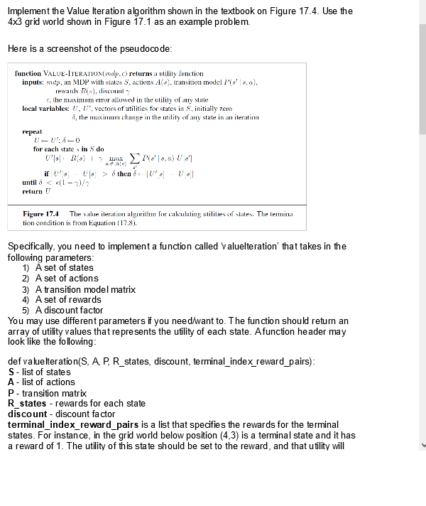 Solved Implement the Value Iteration algorithm shown in the | Chegg.com