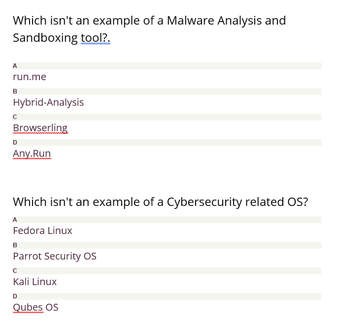 Solved Which isn't an example of a Malware Analysis and | Chegg.com