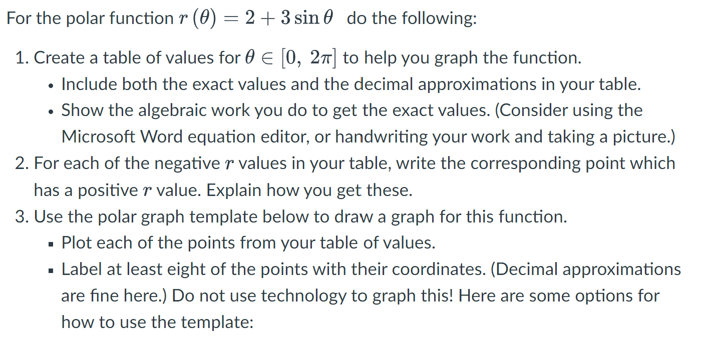 Solved For the polar function r(θ)=2+3sinθ do the following: | Chegg.com