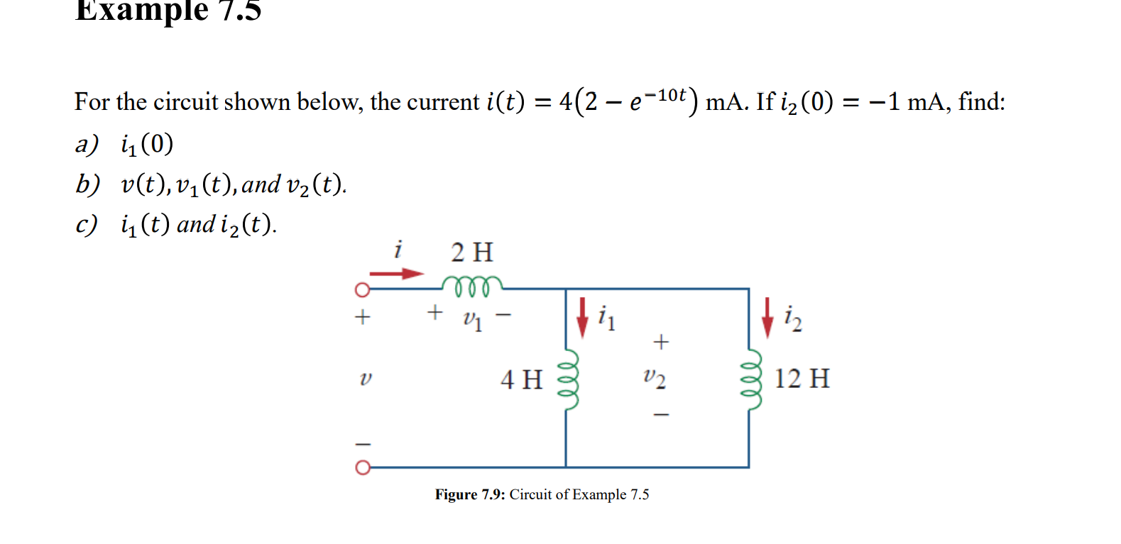 Solved Example 7.5For the circuit shown below, the current | Chegg.com