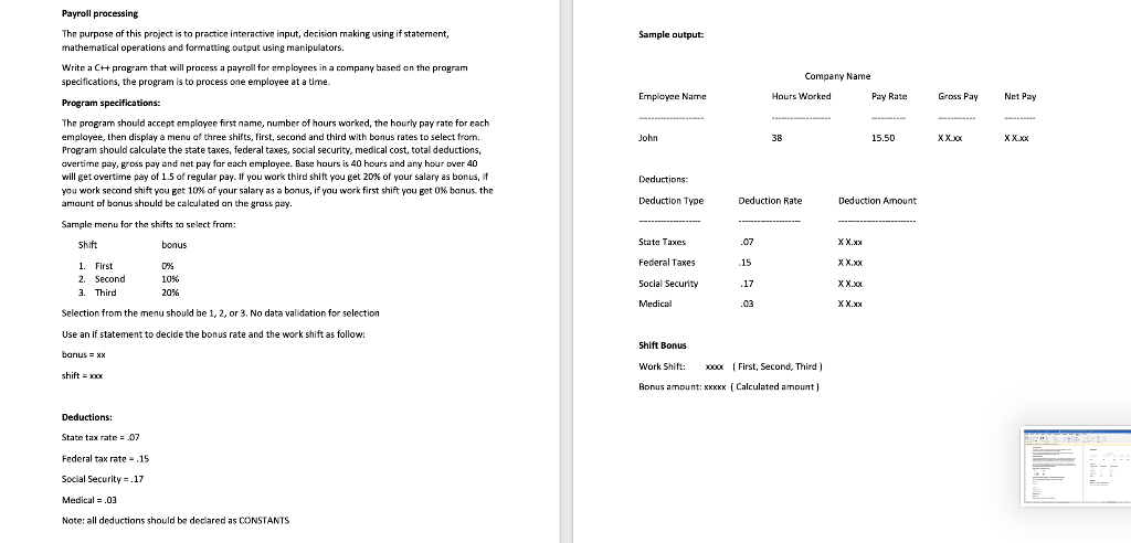 Solved Payroll processing The purpose of this project is to | Chegg.com