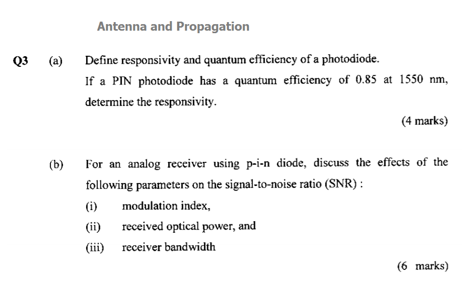 Solved Antenna and Propagation Q3 (a) Define responsivity | Chegg.com