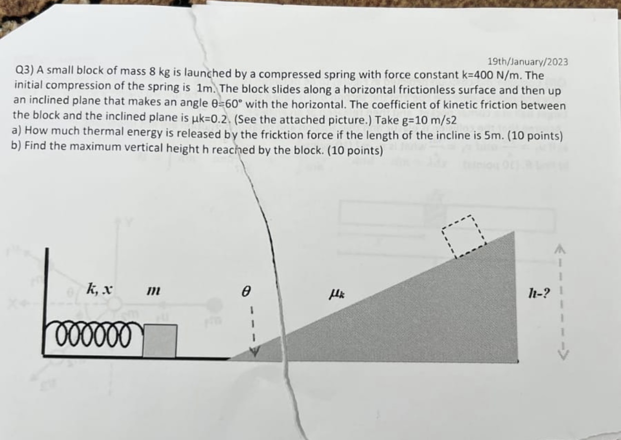 Solved 19th/January/2023 Q3) A small block of mass 8 kg is | Chegg.com