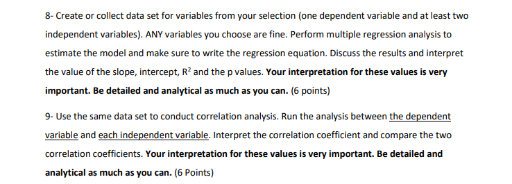 Solved 8- Create or collect data set for variables from your | Chegg.com