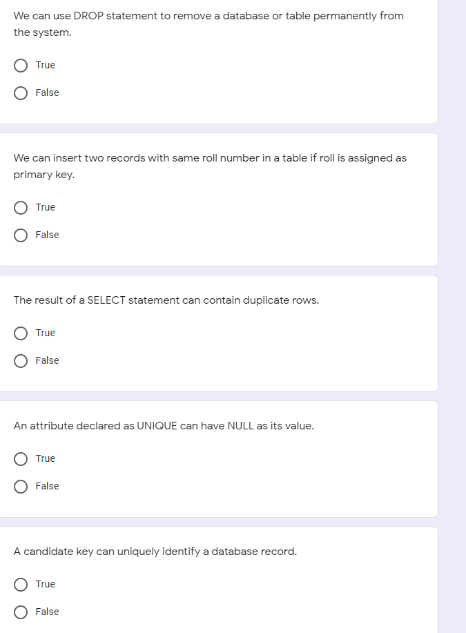 Solved We can use DROP statement to remove a database or | Chegg.com