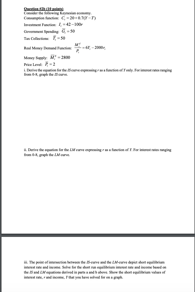 Solved Question #2b (10 points) Consider the following | Chegg.com
