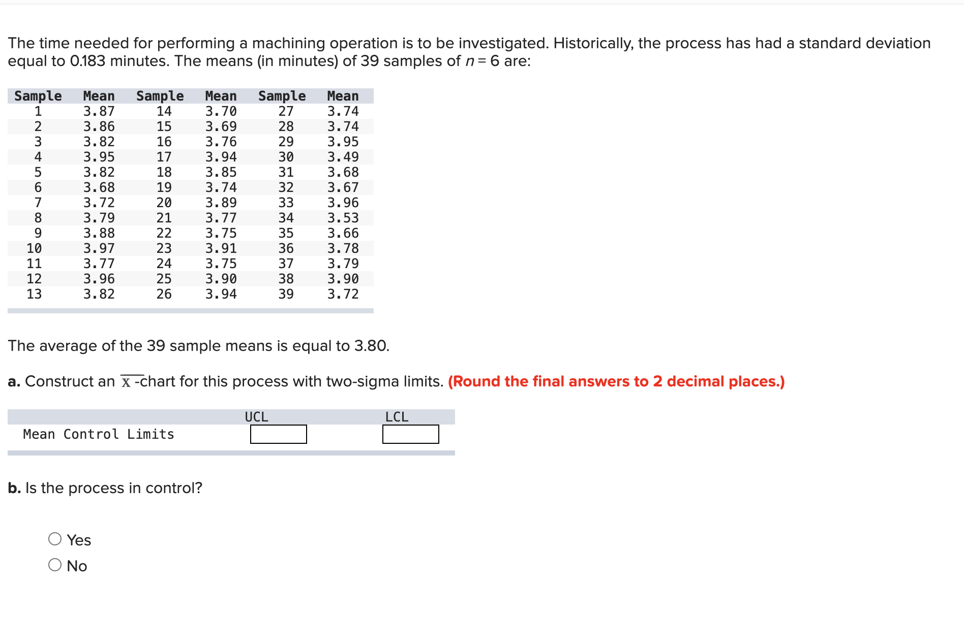 Solved The time needed for performing a machining operation | Chegg.com