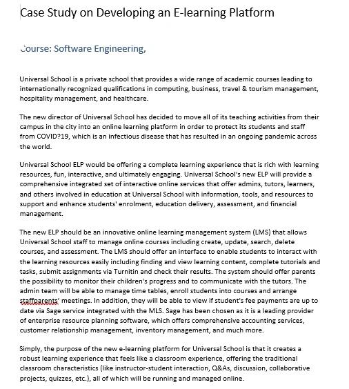 Solved Case Study on Developing an E-learning Platform | Chegg.com