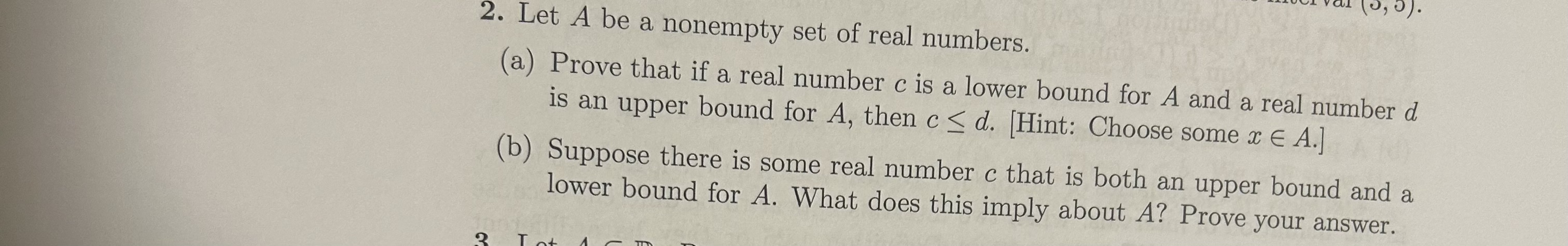 Solved Let A ﻿be a nonempty set of real numbers.(a) ﻿Prove | Chegg.com