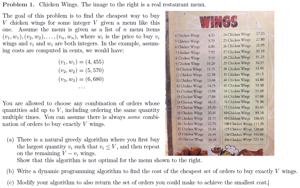 Solved Problem 1. Chicken Wings. The image to the right is a | Chegg.com