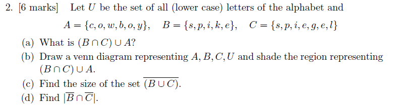 Solved A={c,o,w,b,o,y},B={s,p,i,k,e},C={s,p,i,e,g,e,l} (a) | Chegg.com