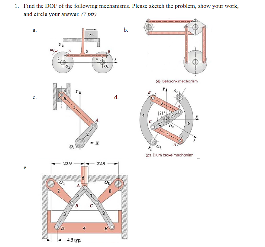 Solved 1. Find the DOF of the following mechanisms. Please | Chegg.com