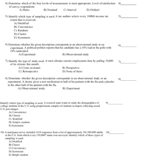 Solved 4) Determine which of the four levels of measure ment | Chegg.com