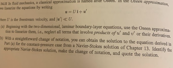 14.11 In fluid mechanics, a classical approximation | Chegg.com