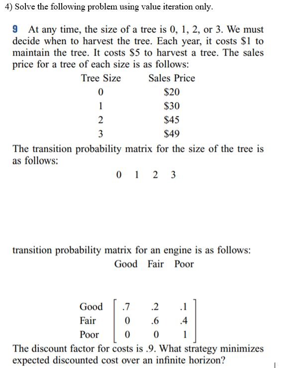 4) Solve the following problem using value iteration | Chegg.com