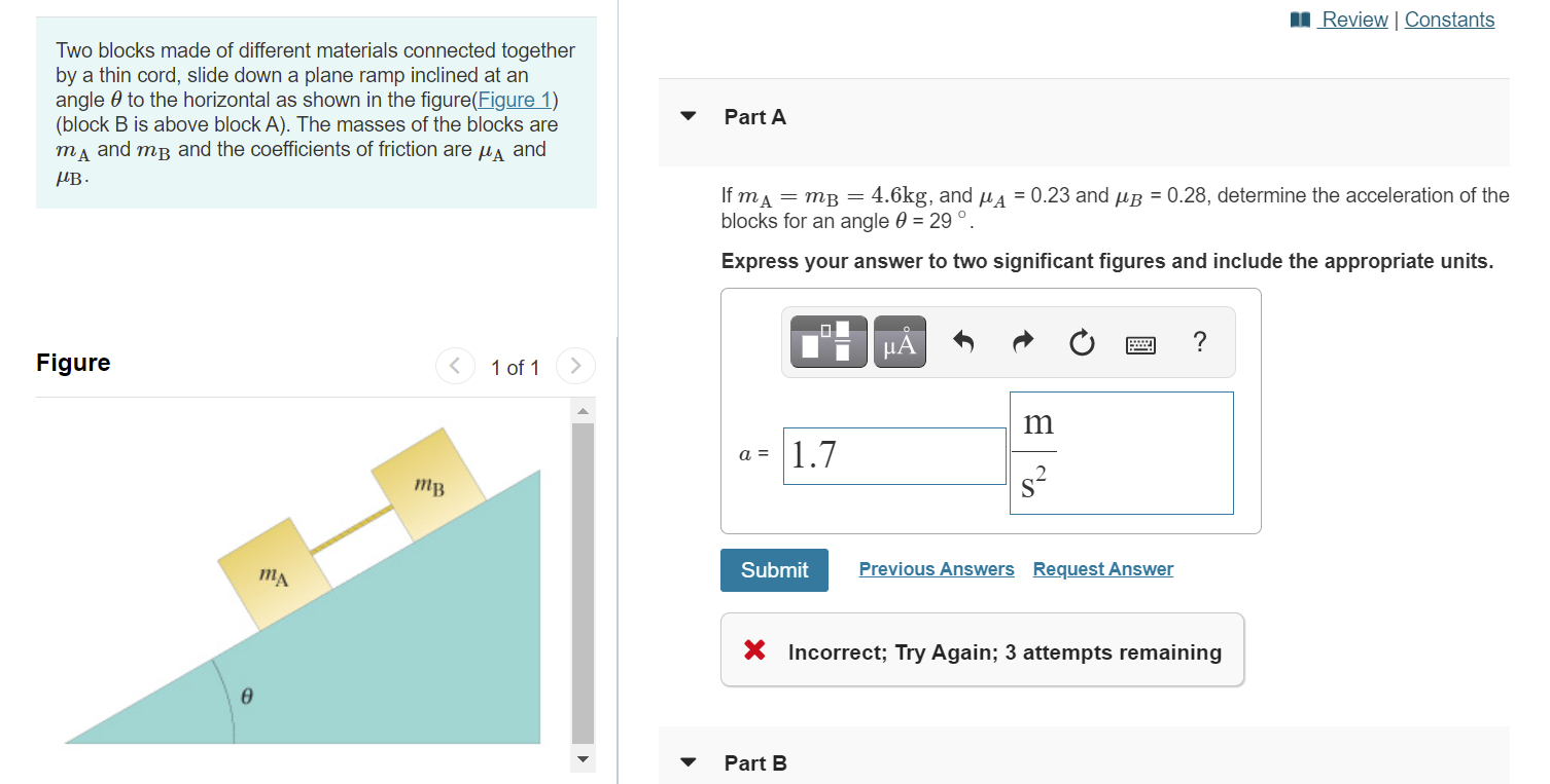 Solved 1 Review Constants Two blocks made of different | Chegg.com