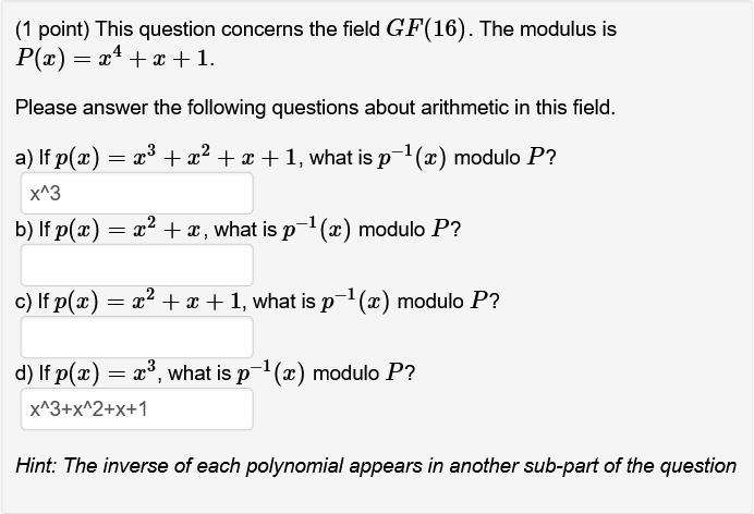 Solved (1 point) This question concerns the field GF(16). | Chegg.com