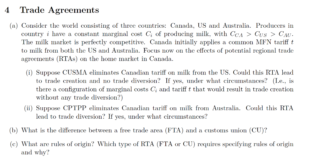 Solved 4 Trade Agreements (a) Consider the world consisting | Chegg.com
