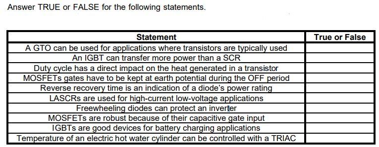 Solved Answer TRUE or FALSE for the following statements. | Chegg.com