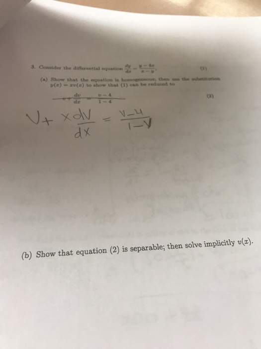Solved Consider the differential equation dy/dx = y - 4x/x - | Chegg.com