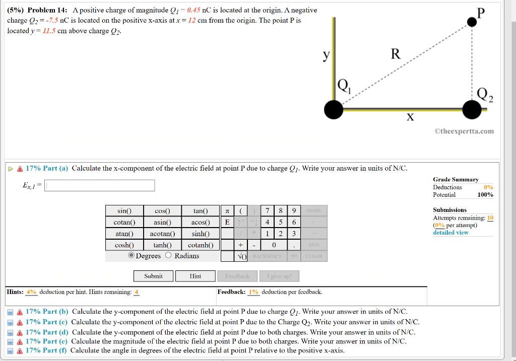 Solved (5\%) Problem 14: A positive charge of magnitude | Chegg.com