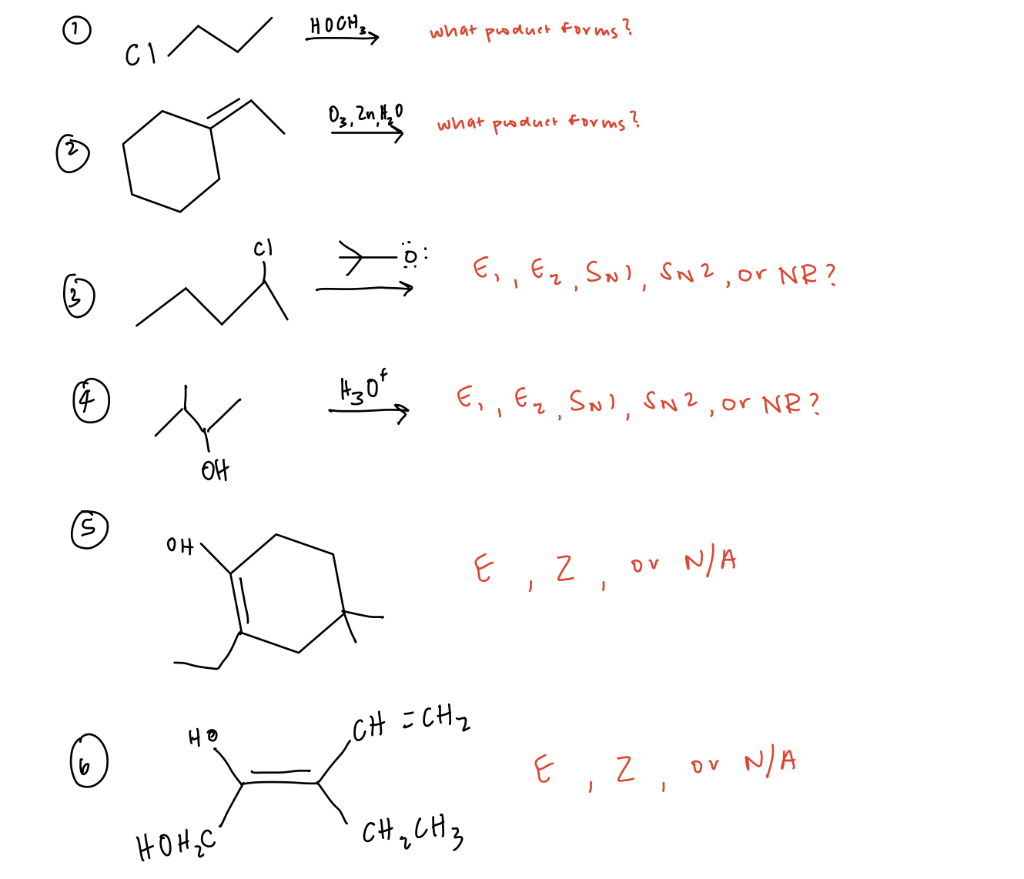 Solved (1) Cl/ HOCH3 what product forms? (2) 03,2n,12 what | Chegg.com