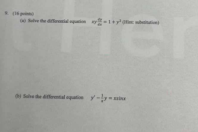 Solved ( 16 points) (a) Solve the differential equation | Chegg.com