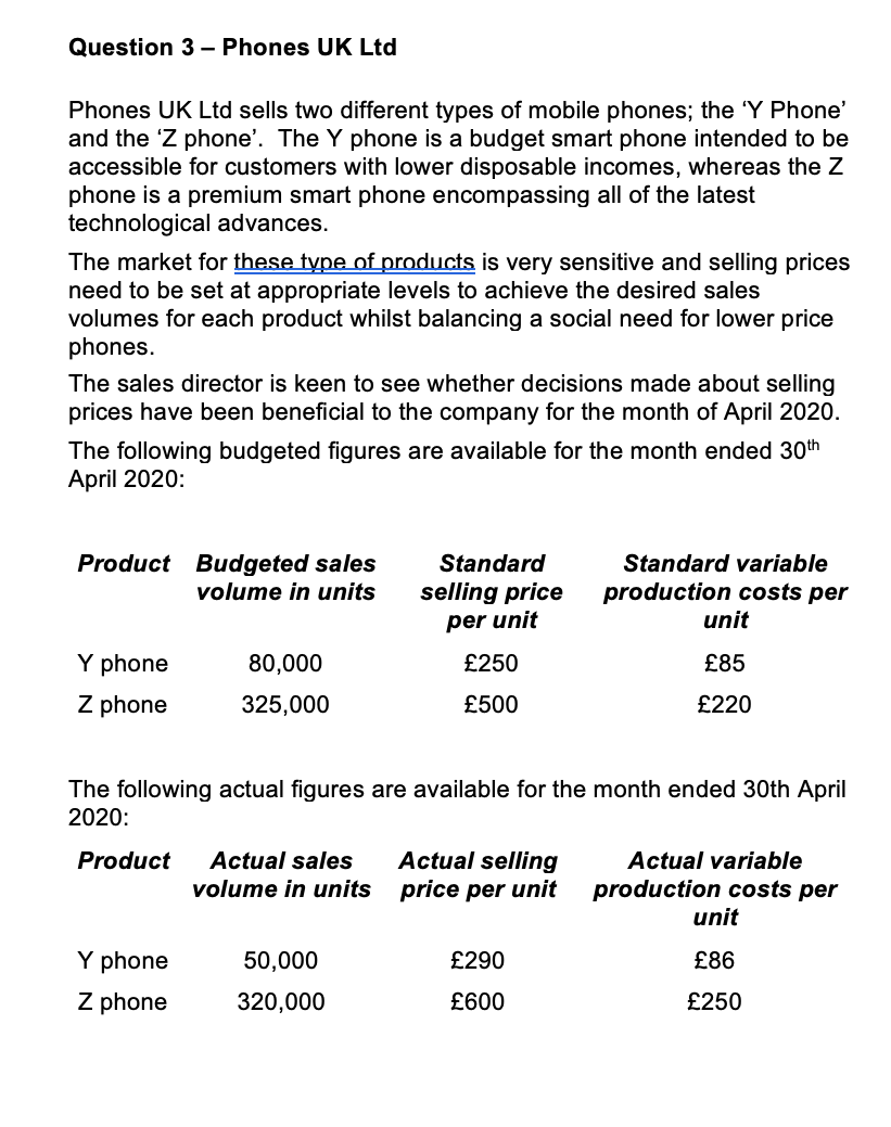 Solved Question 3 - Phones UK Ltd Phones UK Ltd sells two | Chegg.com