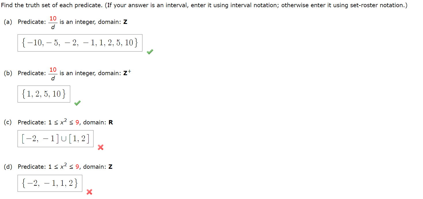Solved Find the truth set of each predicate. (If your answer | Chegg.com