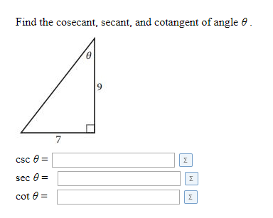 Solved Find the cosecant, secant, and cotangent of angle e. | Chegg.com